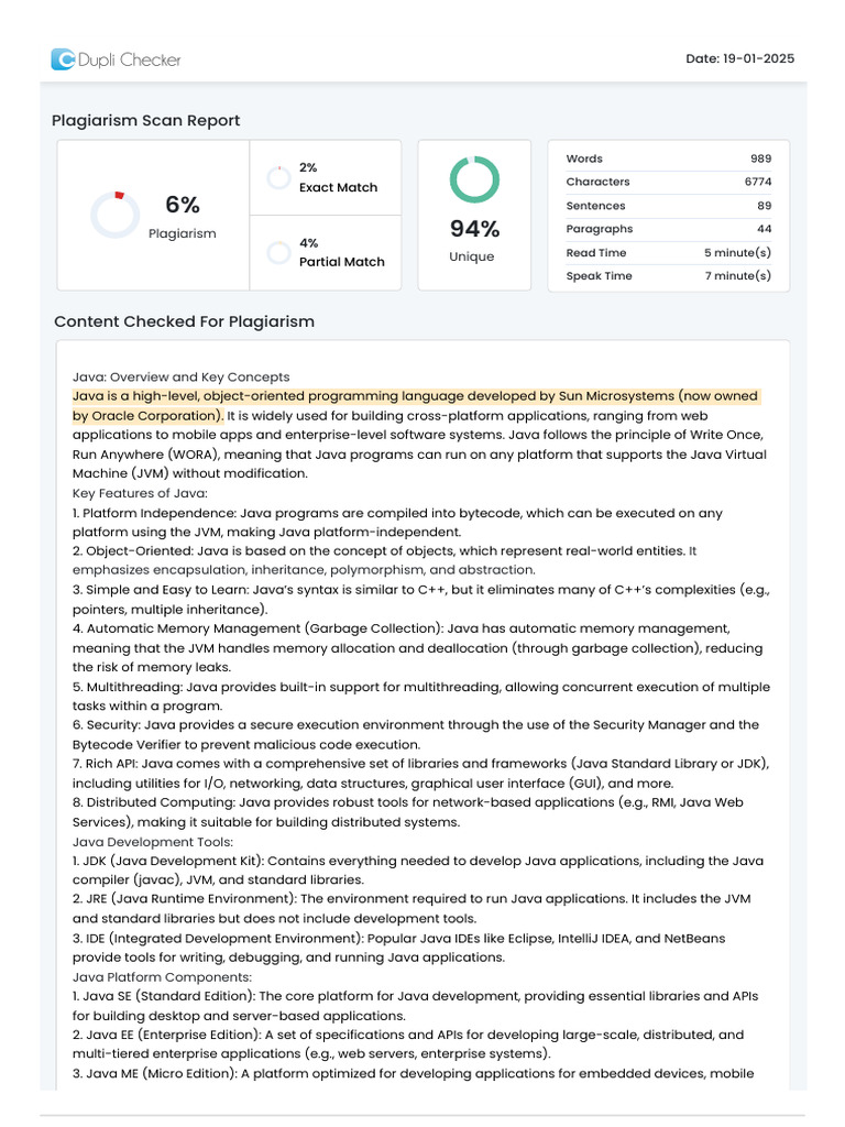 Duplichecker Plagiarism Report | PDF | Java (Programming Language) | Java (Software Platform)