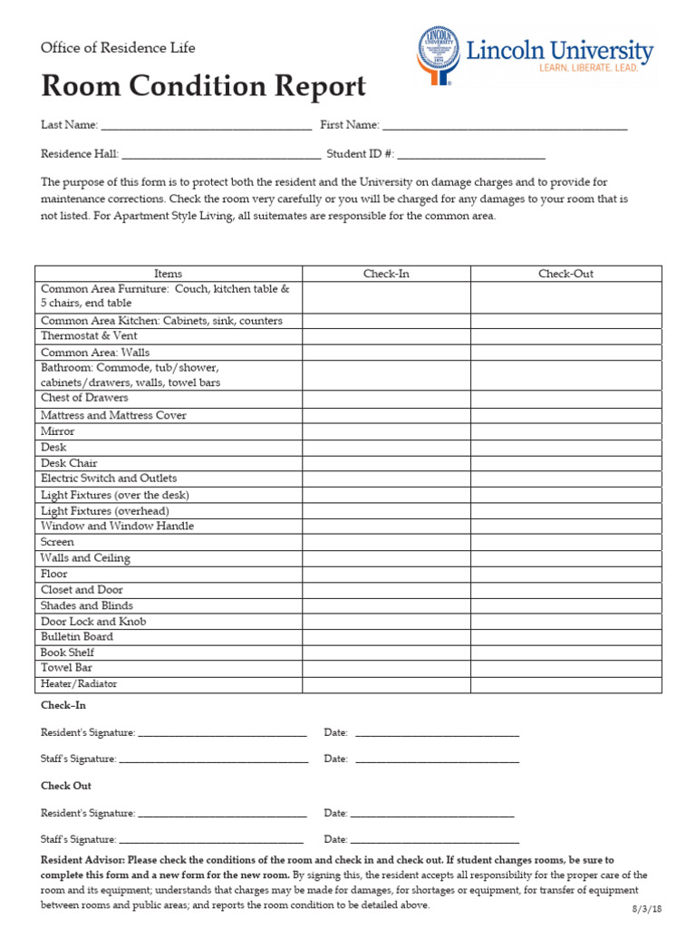Room Condition Form Fillable | PDF