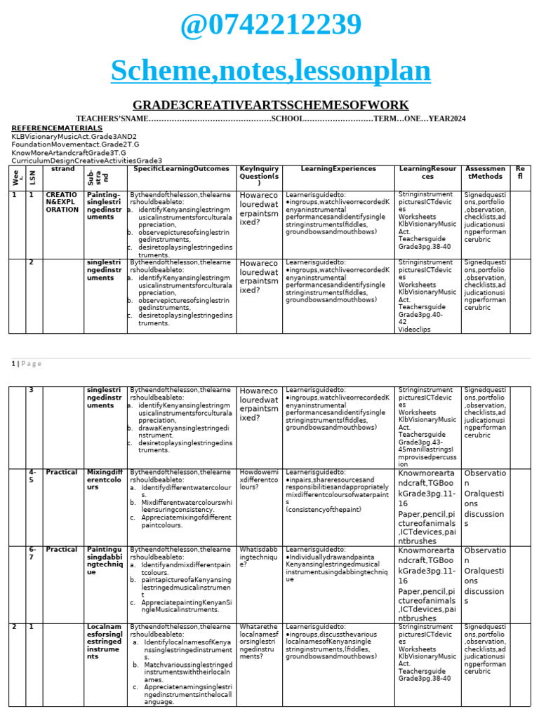 Grade 3 Creative Arts Lesson Plan | PDF | Rhythm And Meter | Musicology