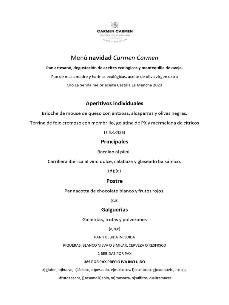 Menú de Navidad 2023 en Carmen Carmen | PDF
