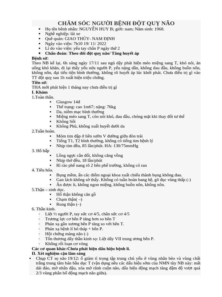 CSNB Đột Quỵ Não 2 NHÓM 2 TỔ 2 | PDF