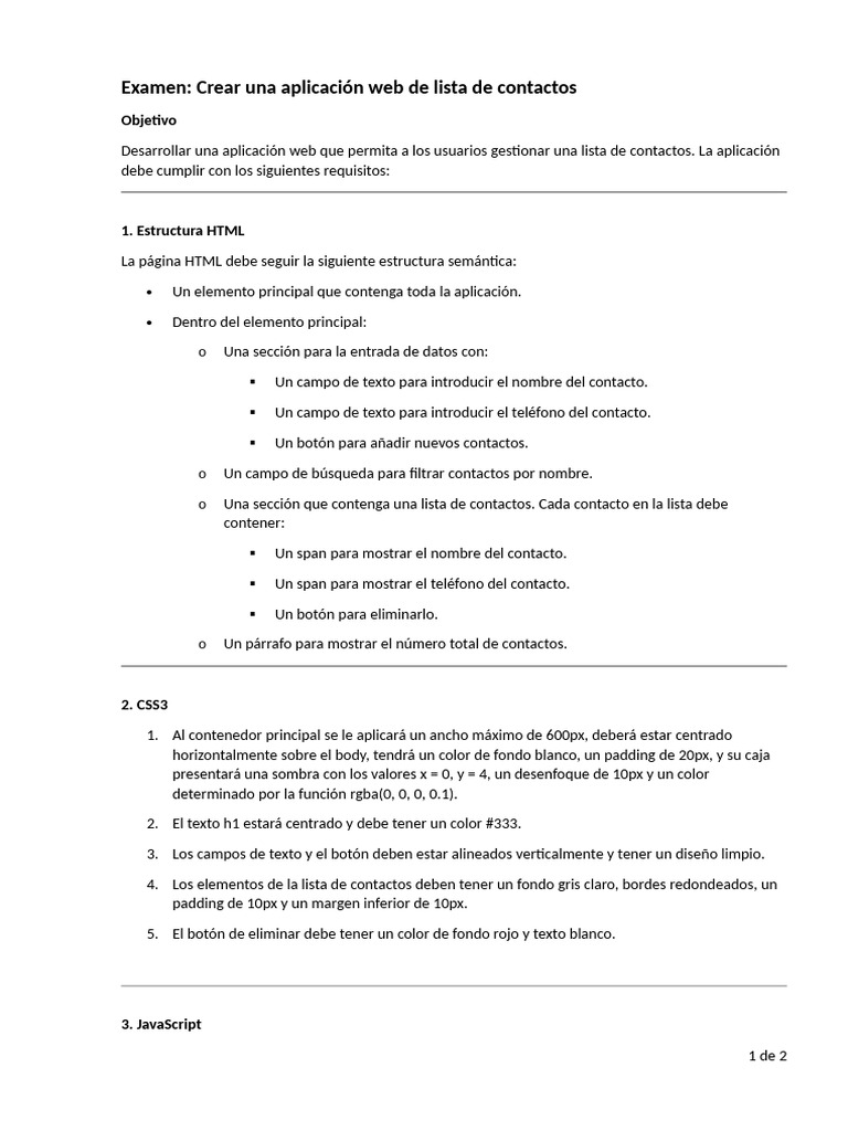 HTML, CSS y JAVASCRIPT. Examen | PDF | HTML | Tecnologías de la información HTML, CSS y JAVASCRIPT. Examen | PDF | HTML | Tecnologías de la información
