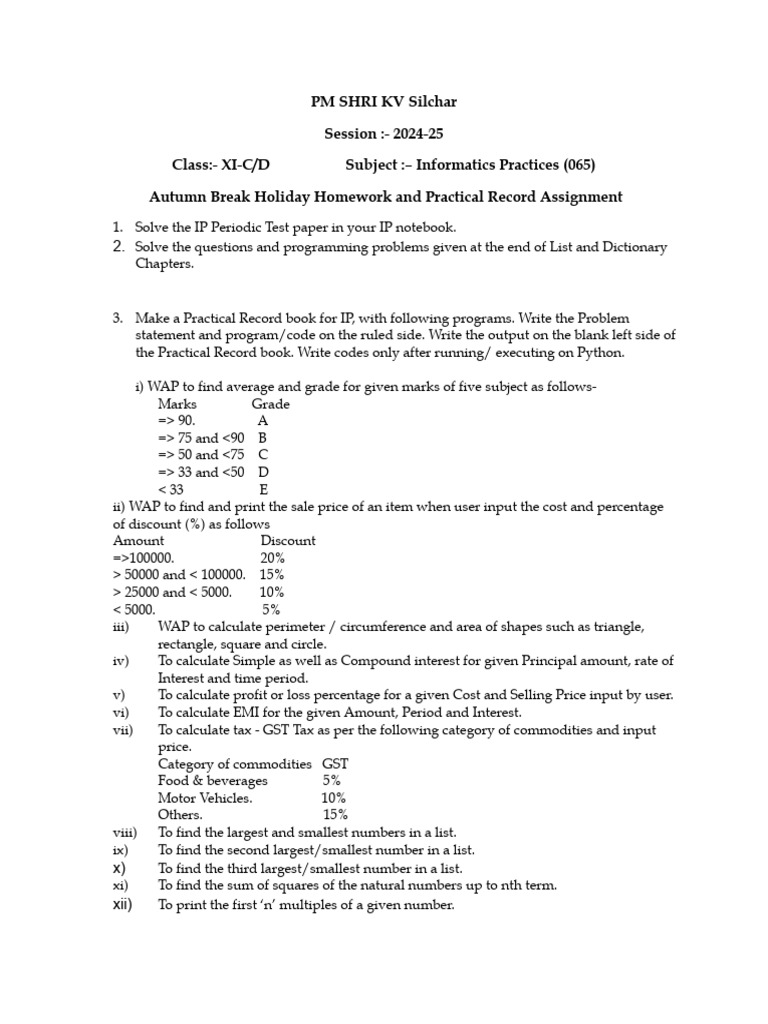 Class Xi Ip (24-25) Autumn Assignment Akg | PDF | Software Engineering | Computer Programming