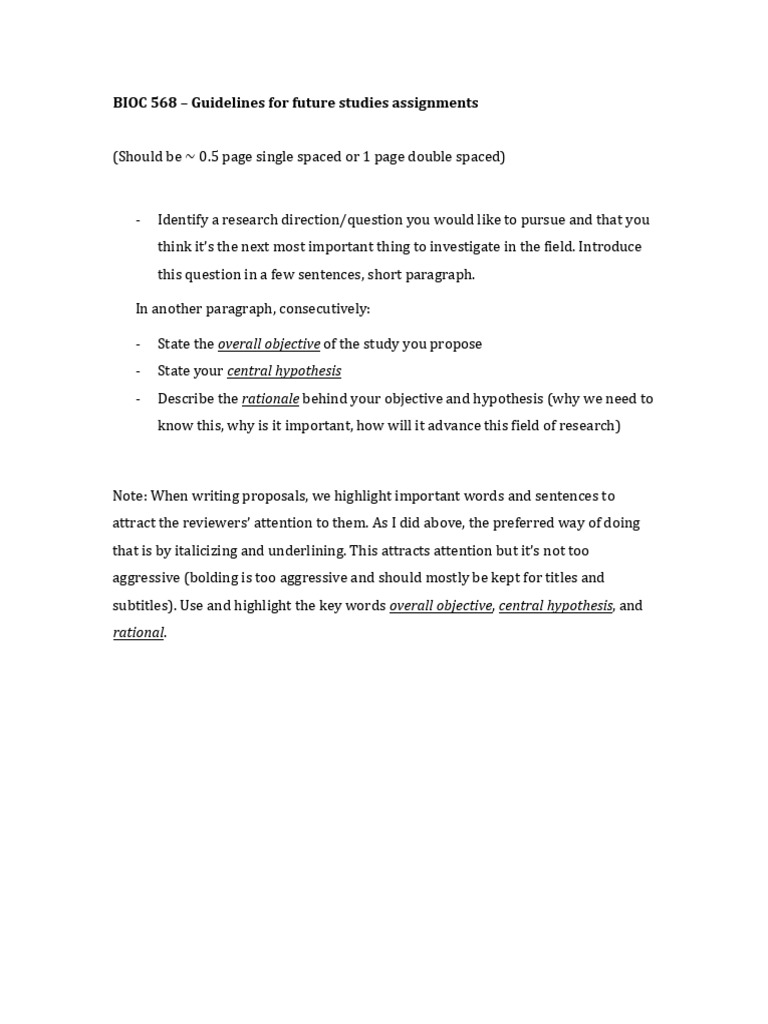 BIOC 568 - Guidelines For Future Studies Assignments | PDF