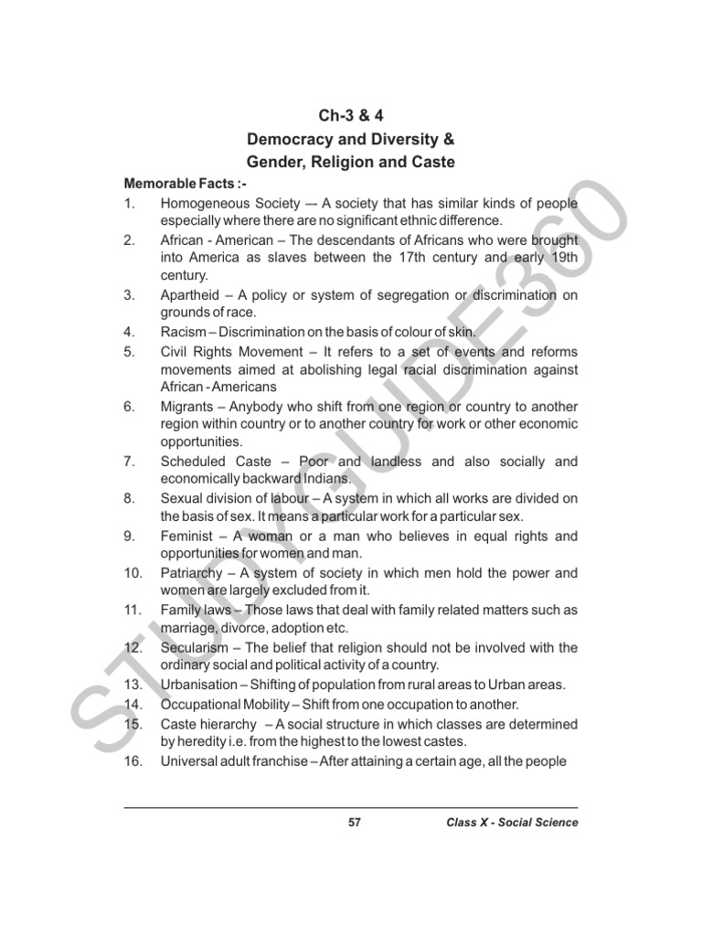 Class 10 Civics SST Notes Chapter 4 Studyguide360 | PDF | Caste ...