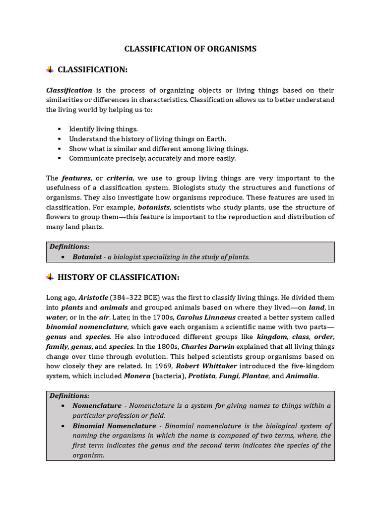 CLASSIFICATION OF ORGANISMS | PDF | Cell (Biology) | Life