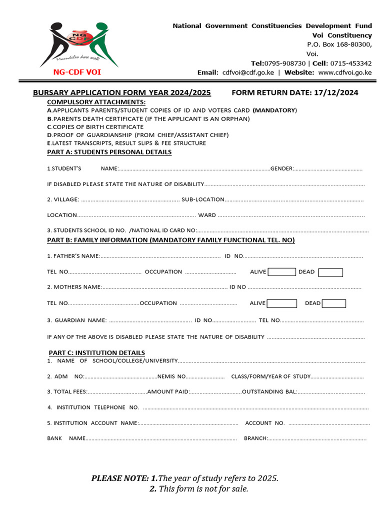 Bursary Form Mpya 2025 | PDF | Government