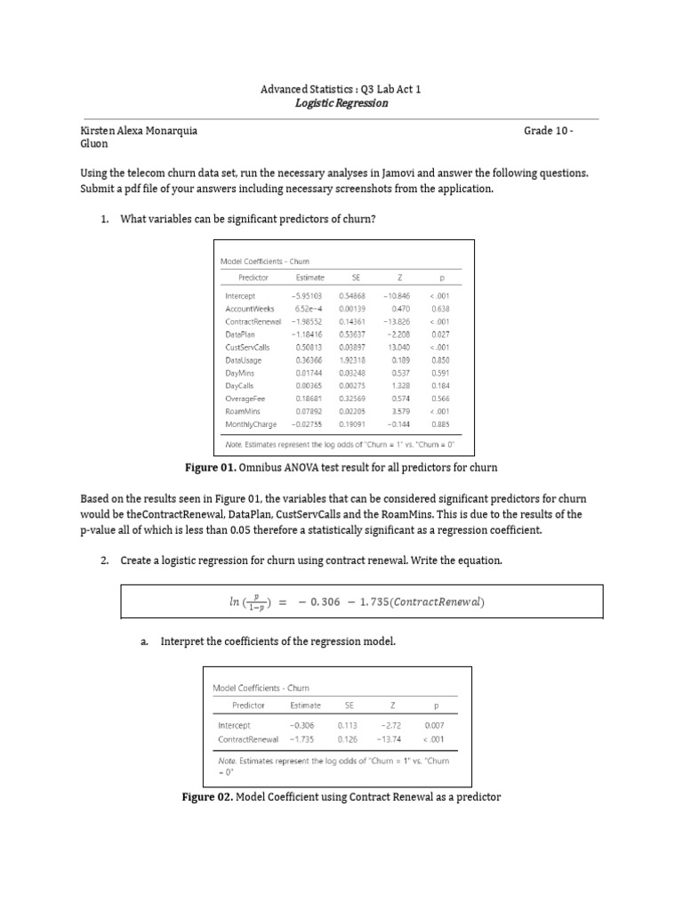 Logistic Regression Analysis of Telecom Churn | PDF
