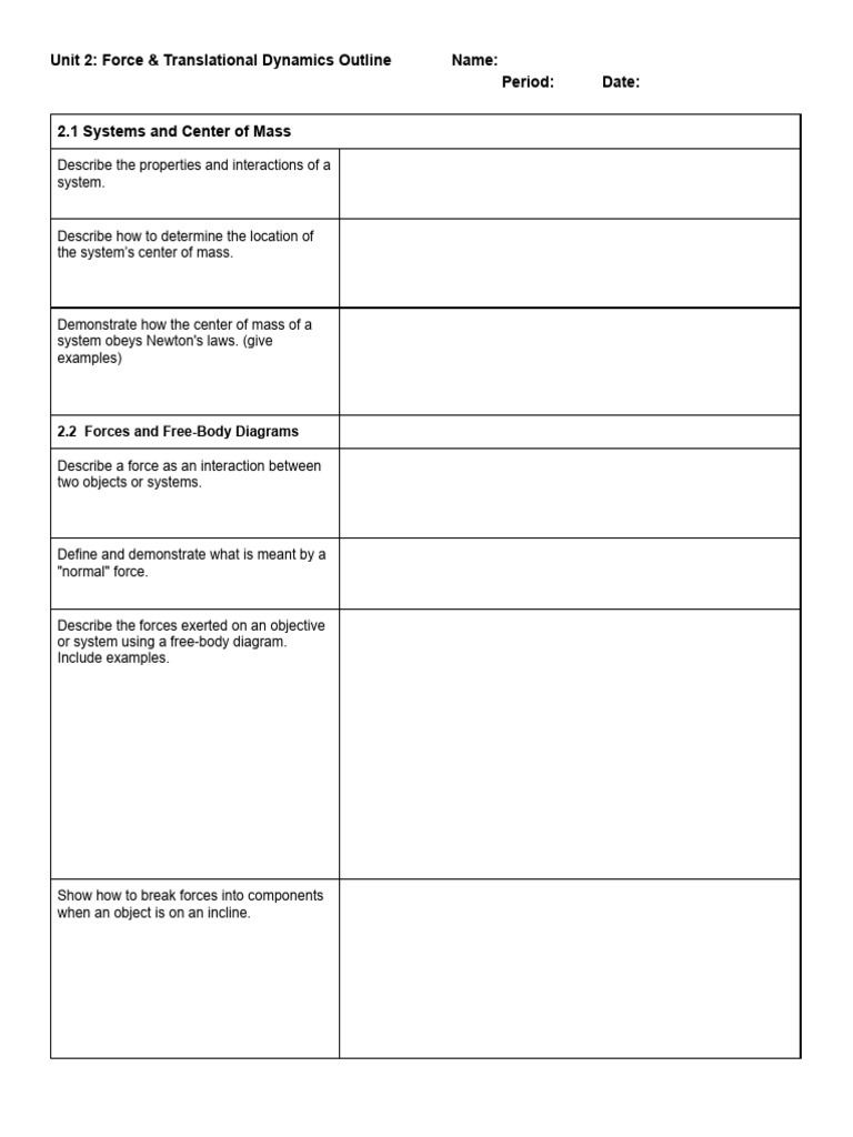 Unit 2 Force and Translational Dynamics Outline F24 | PDF | Force ...