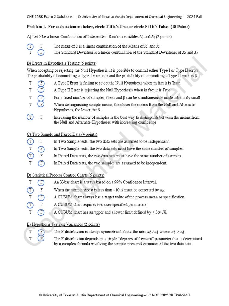 Stats Exam 2 Fall 2024 | PDF | Type I And Type Ii Errors | Null Hypothesis
