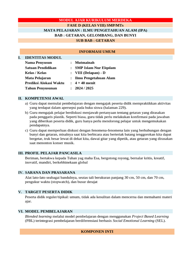 Modul IPA 8 Getaran | PDF