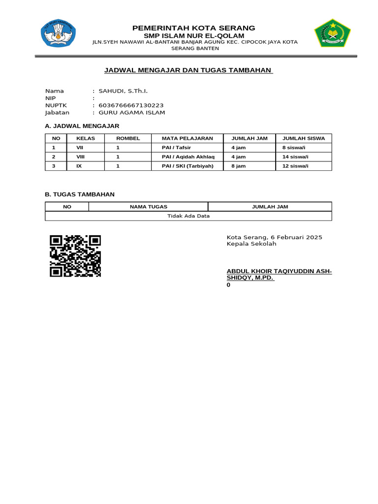 Jadwal-SAHUDI TTD Kepsek Pak Khoir | PDF