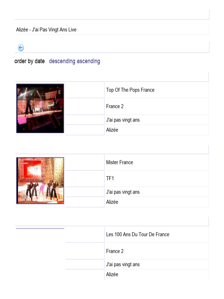 Alizee J'ai Pas Vingt Ans Live Performances | PDF | Television Network