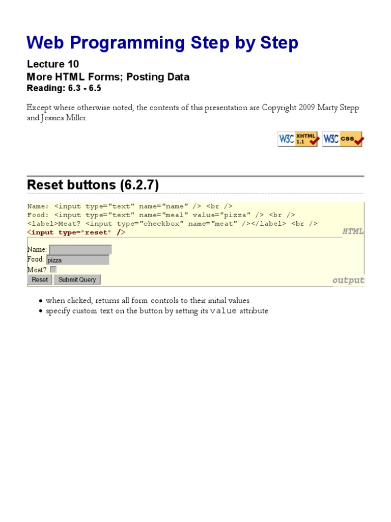 Web Programming Step by Step: Reset Buttons (6.2.7) | PDF | Web Server | Internet & Web