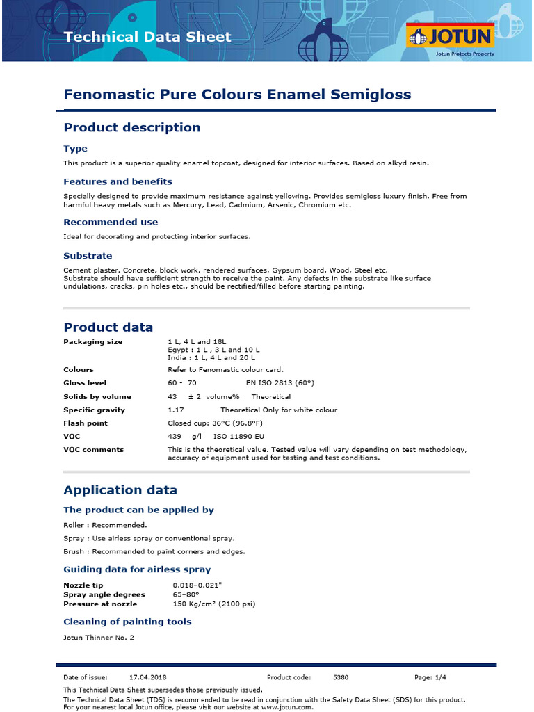 Fenomastic Enamel Semigloss TDS | PDF | Paint | Vitreous Enamel