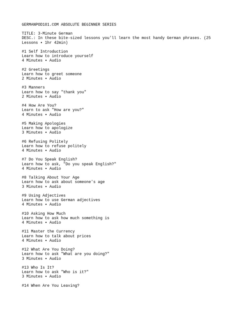 3-Minute German Phrases Guide | PDF
