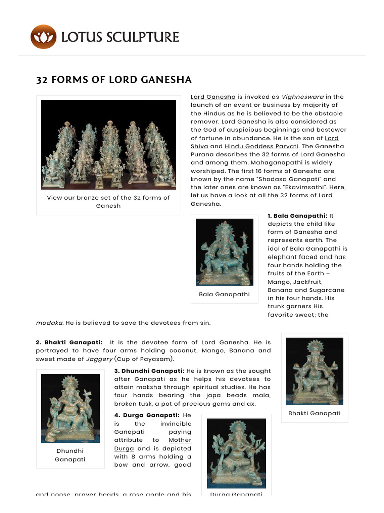 32 Forms of Lord Ganesha Explained | PDF | Shiva | Hindu Deities
