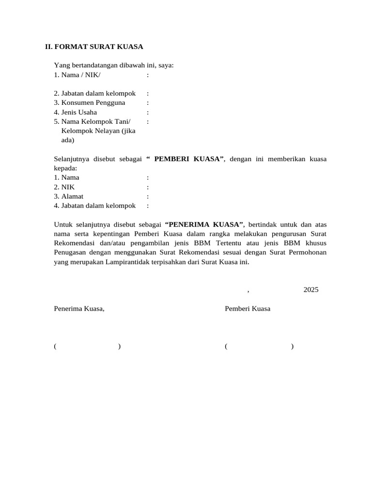 Format Surat Kuasa Pengurusan BBM | PDF