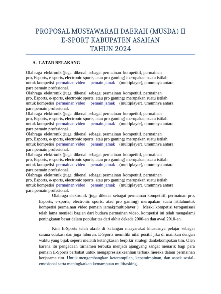 Contoh Musyawarah E-Sport Asahan | PDF