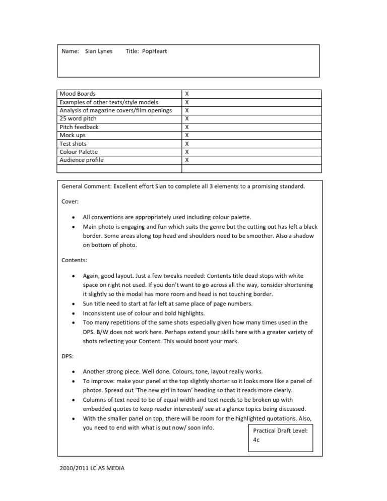 As Draft Feed Back Sheet Sian | PDF