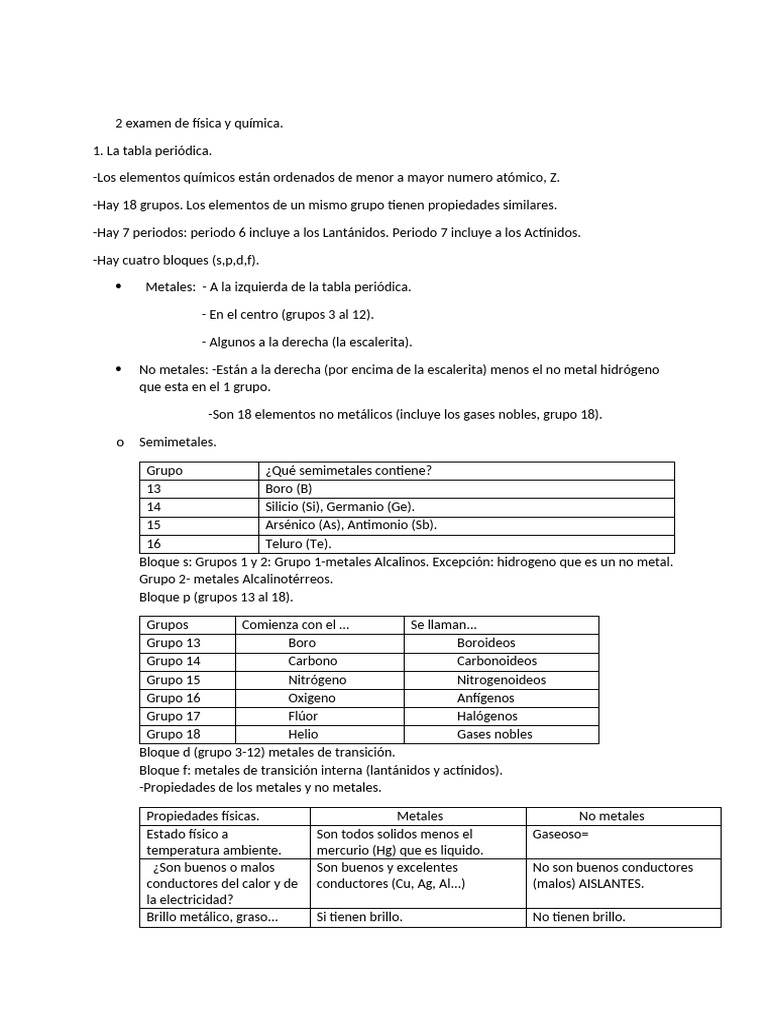 2 Examen de Física y Química | PDF | Ácido | Tabla periódica