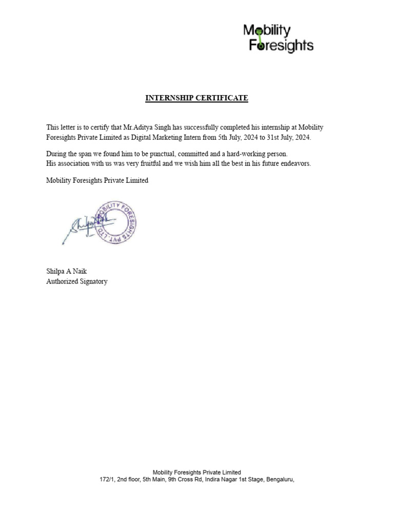 Digital Marketing Internship Certificate | PDF