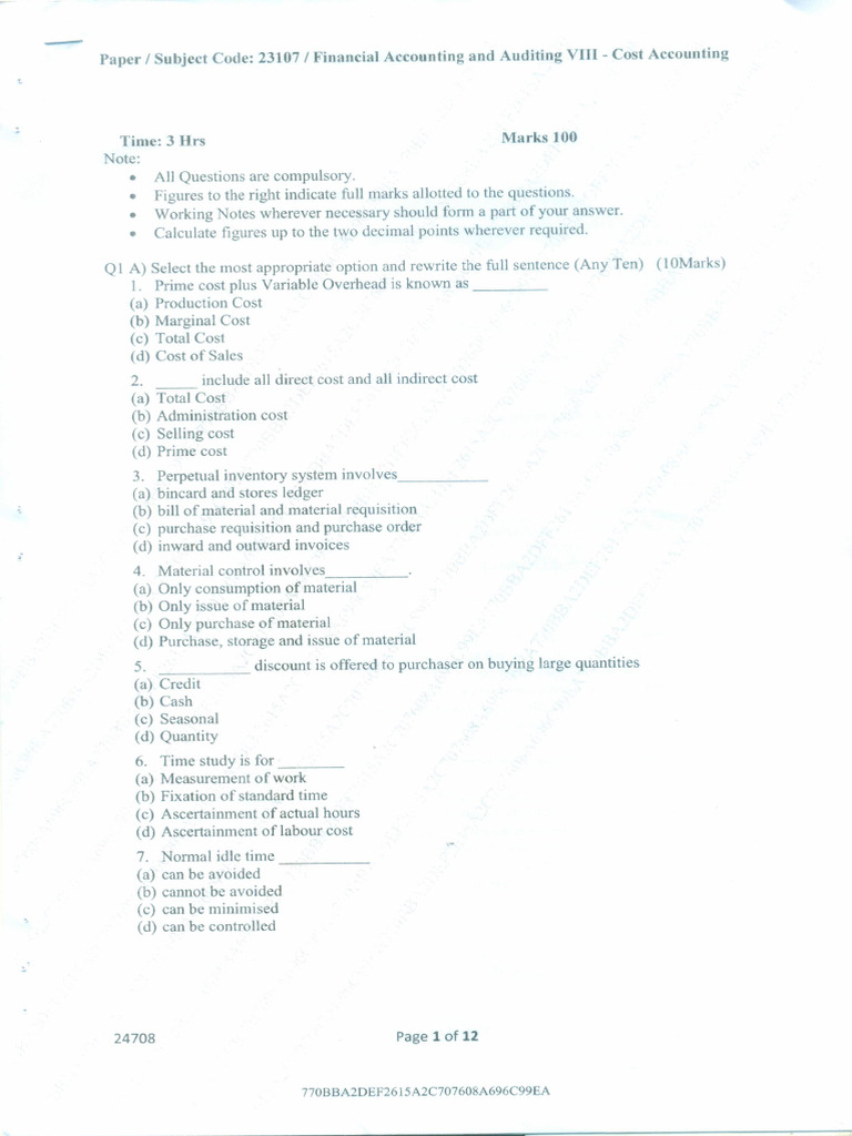 TYBCOM SEM V ATKT EXAM APRIL 2023 Cost Accounting | PDF