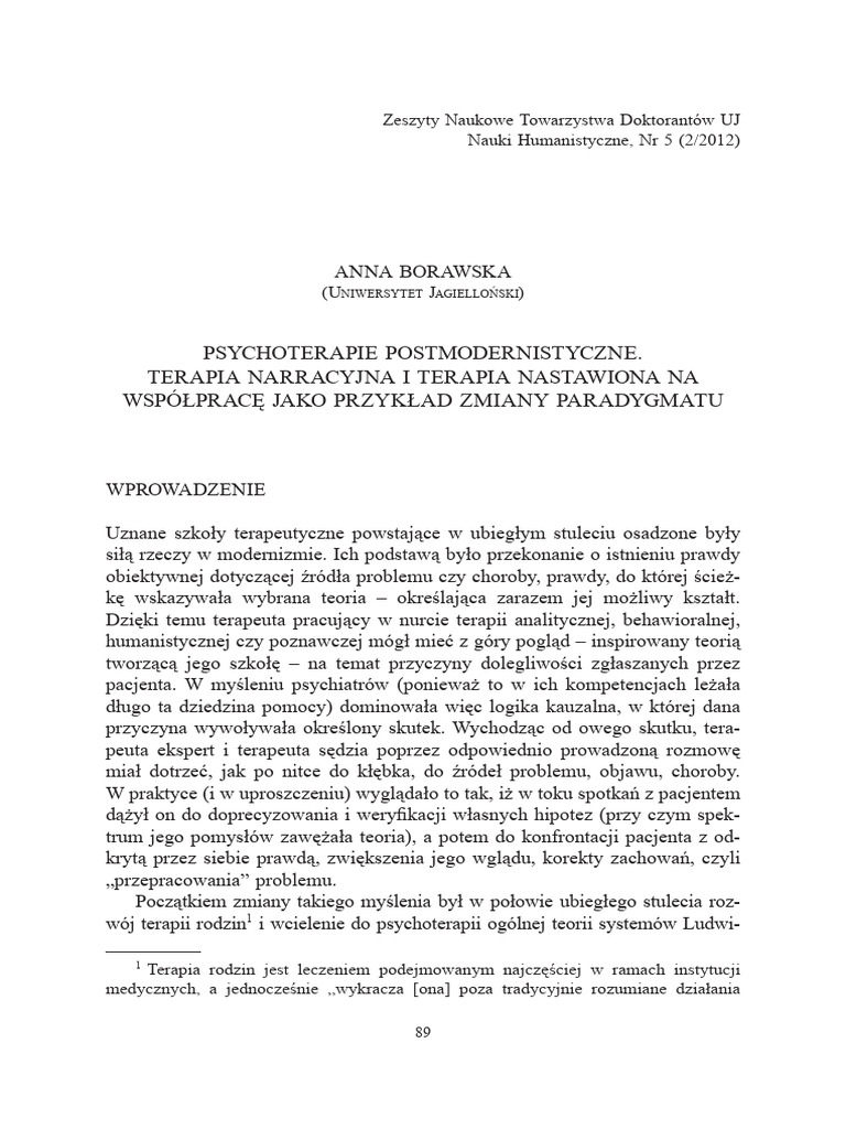 Anna Borawska, Psychoterapie Postmodernistyczne. Terapia Narracyjna I Terapia Nastawiona Na ...