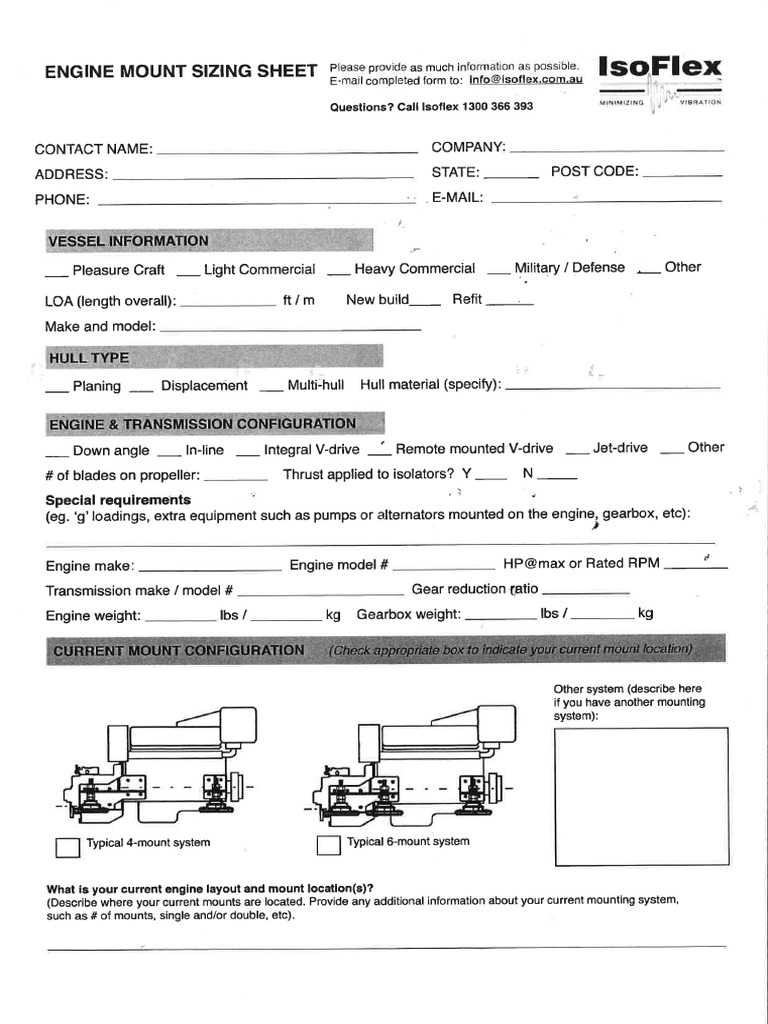 IsoFlex Engine Mount Sizing Sheet | PDF