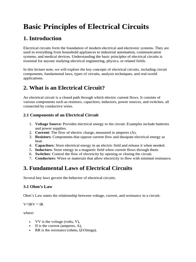 Basic Principles of Electrical Circuits | PDF | Electricity ...