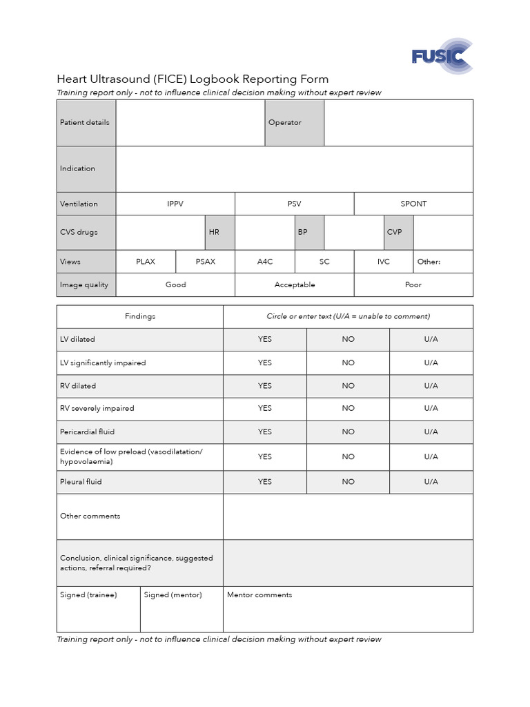 FICE Heart Ultrasound Logbook Form | PDF