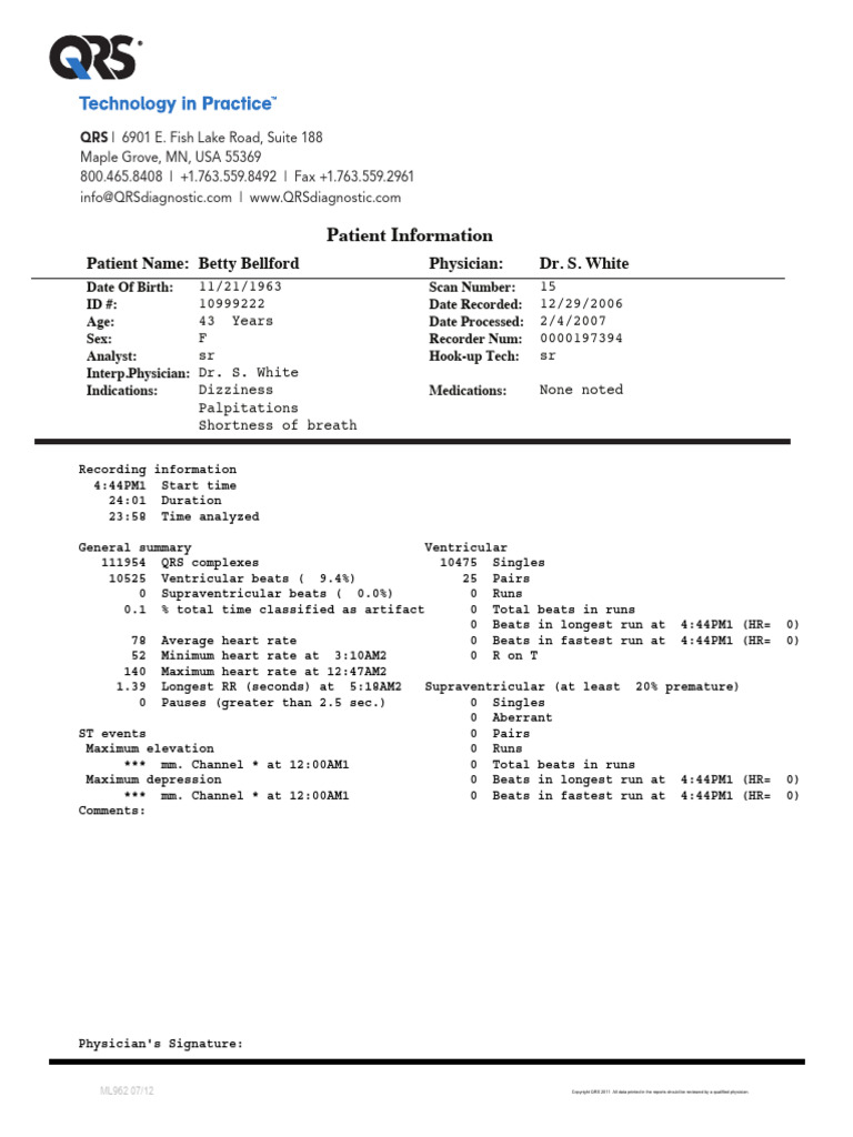ML962 Holter Sample Report | PDF | Heart Rate | Electrocardiography