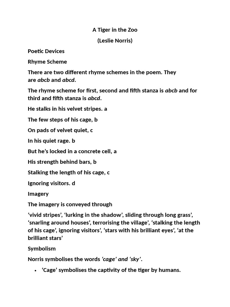 A Tiger in the Zoo | PDF | Poetry | Zoo