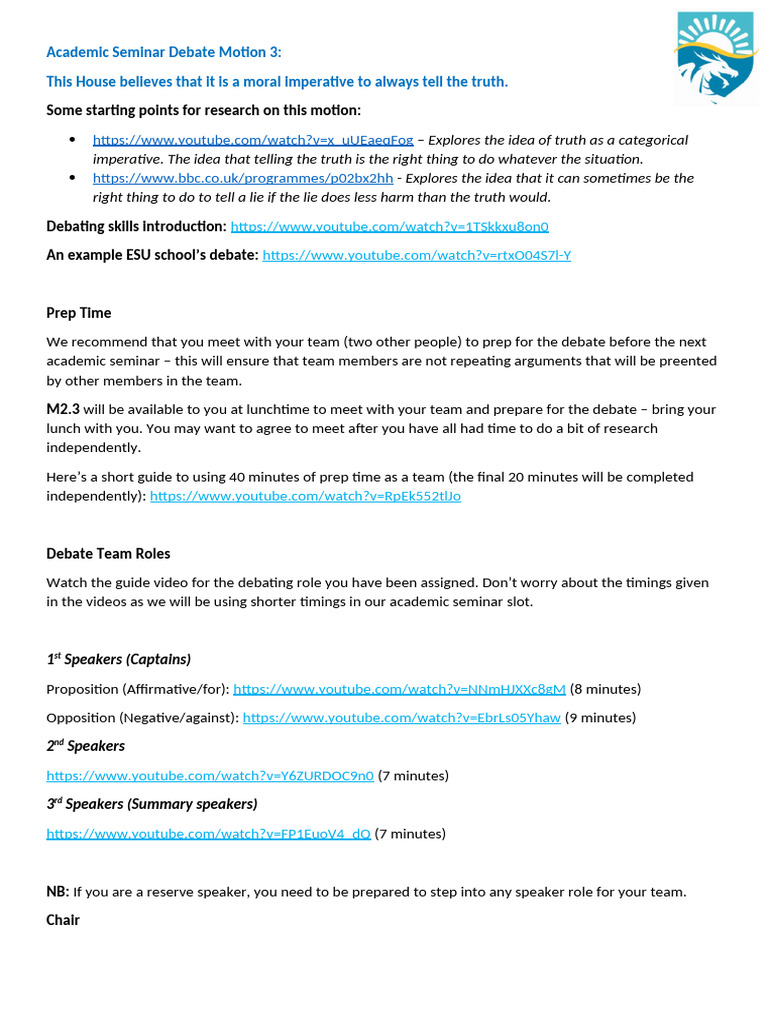 Truth Debate Motion: Moral Imperative | PDF