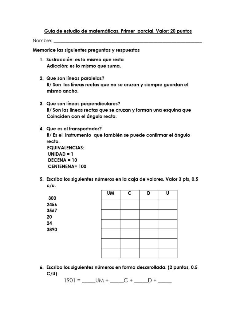 Guia de Mate I Parcial Tercero | PDF