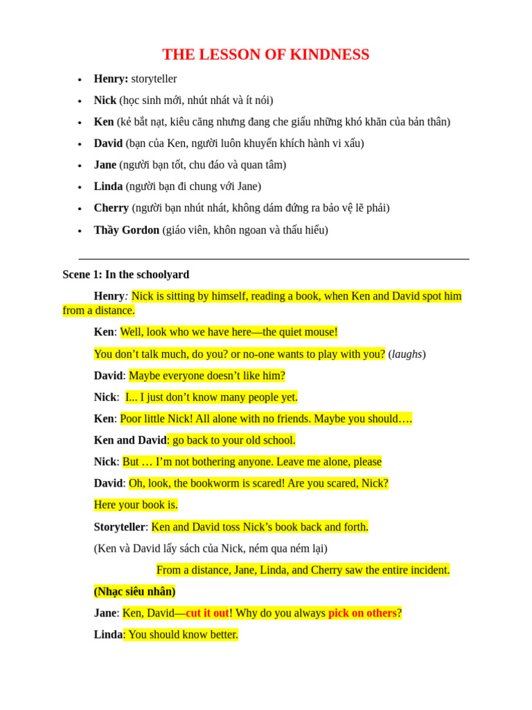 The Lesson Of Kindness: Henry: Nick Ken David Jane Linda Cherry Thầy ...