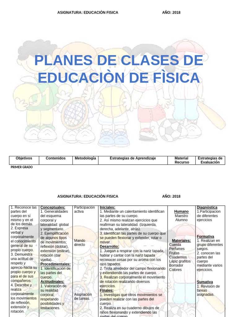 Planes de Clases de Educación Física 2018 | PDF | Bailes | Aprendizaje