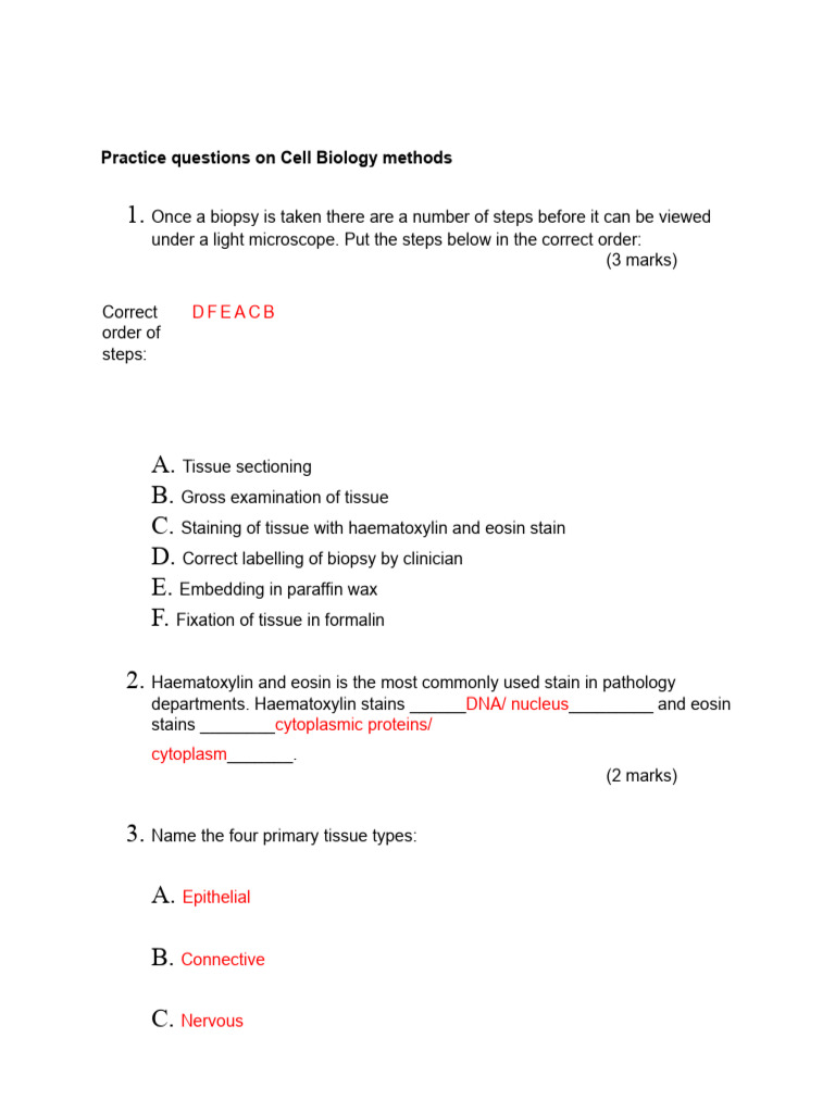 Cell Biology Methods With Answers | PDF