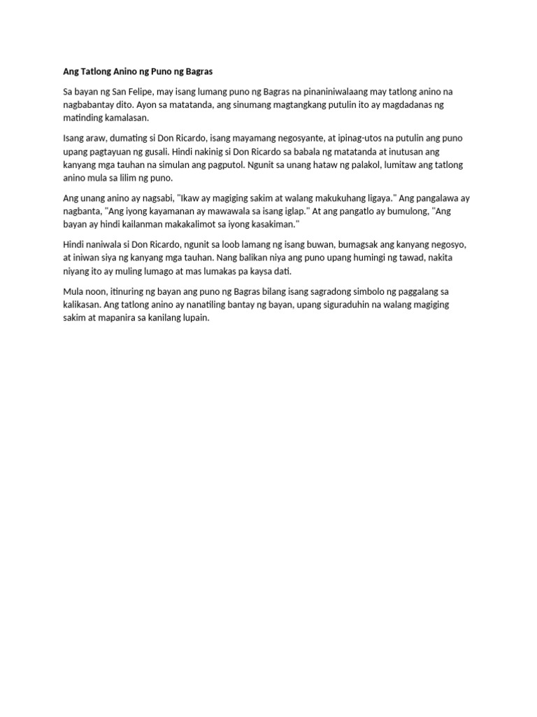 Ang Tatlong Anino NG Puno NG Bagras | PDF