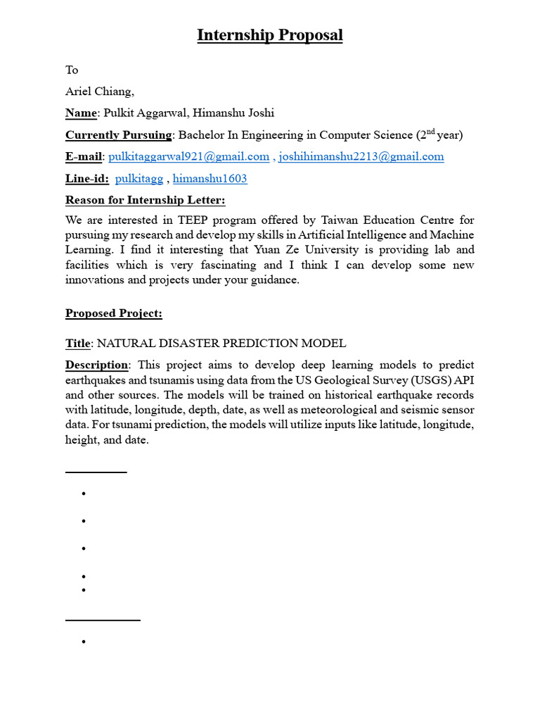 Internship Proposal | PDF | Earthquakes | Prediction
