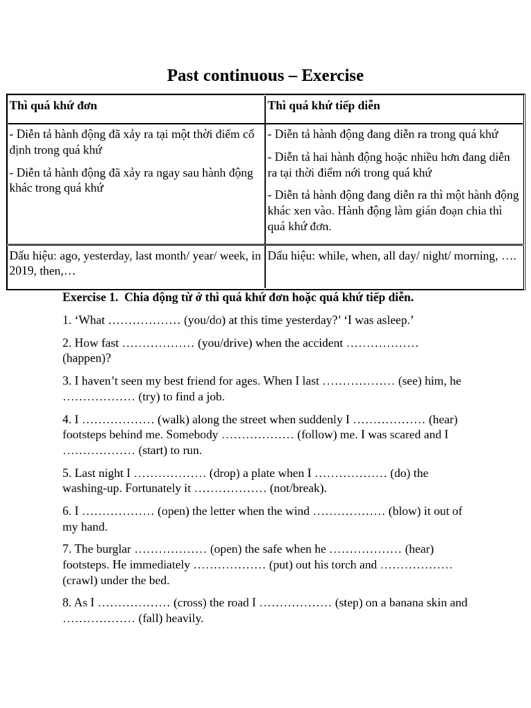 L8 - Past Continuous Exercise | PDF