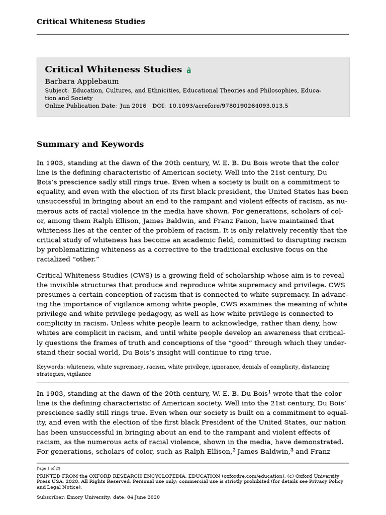 WEEK 1a | PDF | Whiteness Studies | Racism