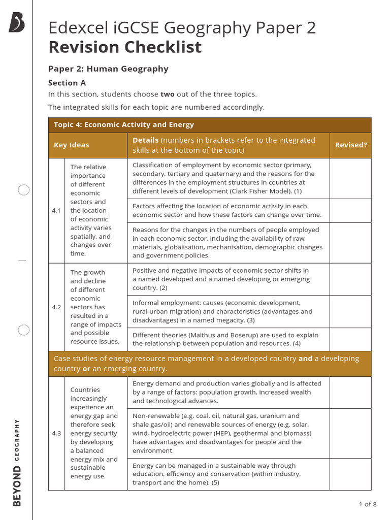 Paper 2 - Revision Checklist | PDF | Urbanization | Field Research