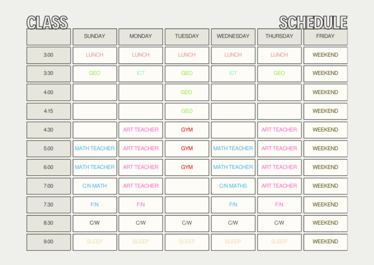 Beige Modern Minimal High School Class Schedule | PDF