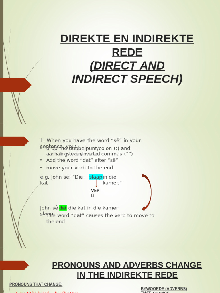 Direkte en Indirekte Rede Notes and Questions | PDF | Semantics ...