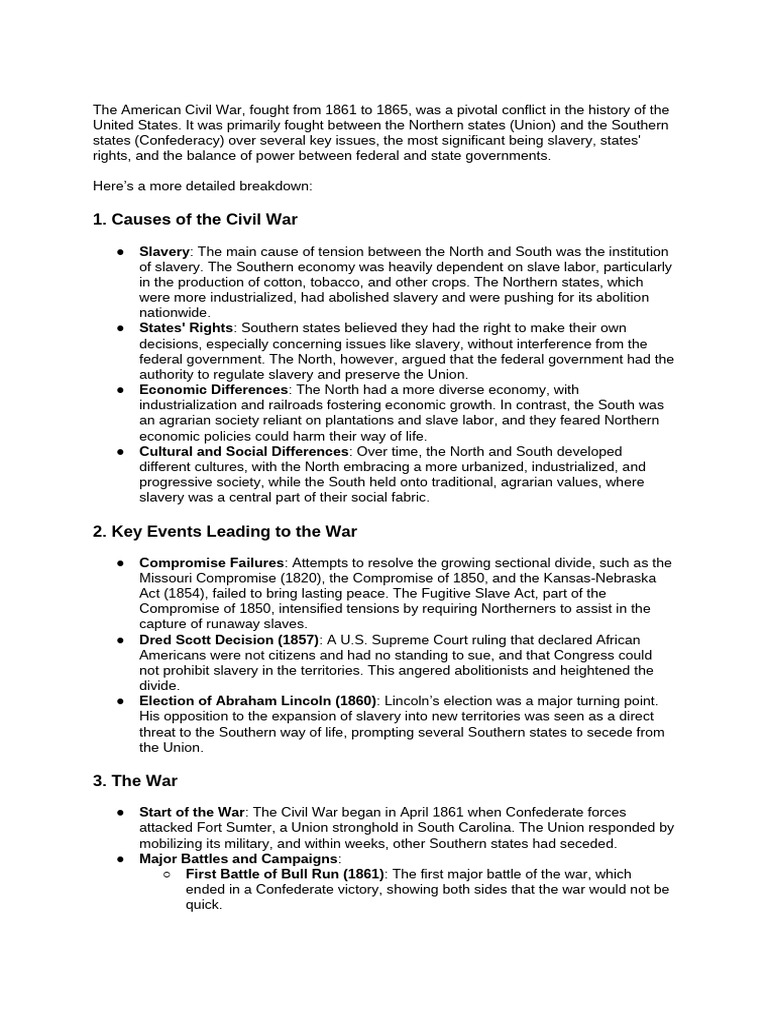 The American Civil War, fought from 1861 to 1865, was a pivotal ...