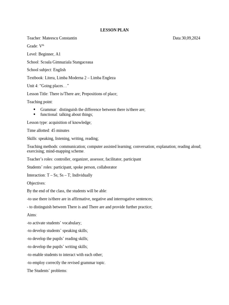lesson_plan_grammar_5th_grade | PDF | Lesson Plan | Teaching Method
