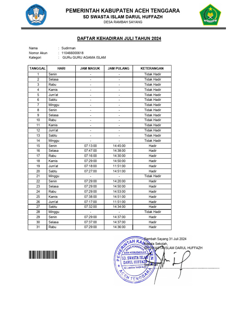 Absen Juli 2024 | PDF