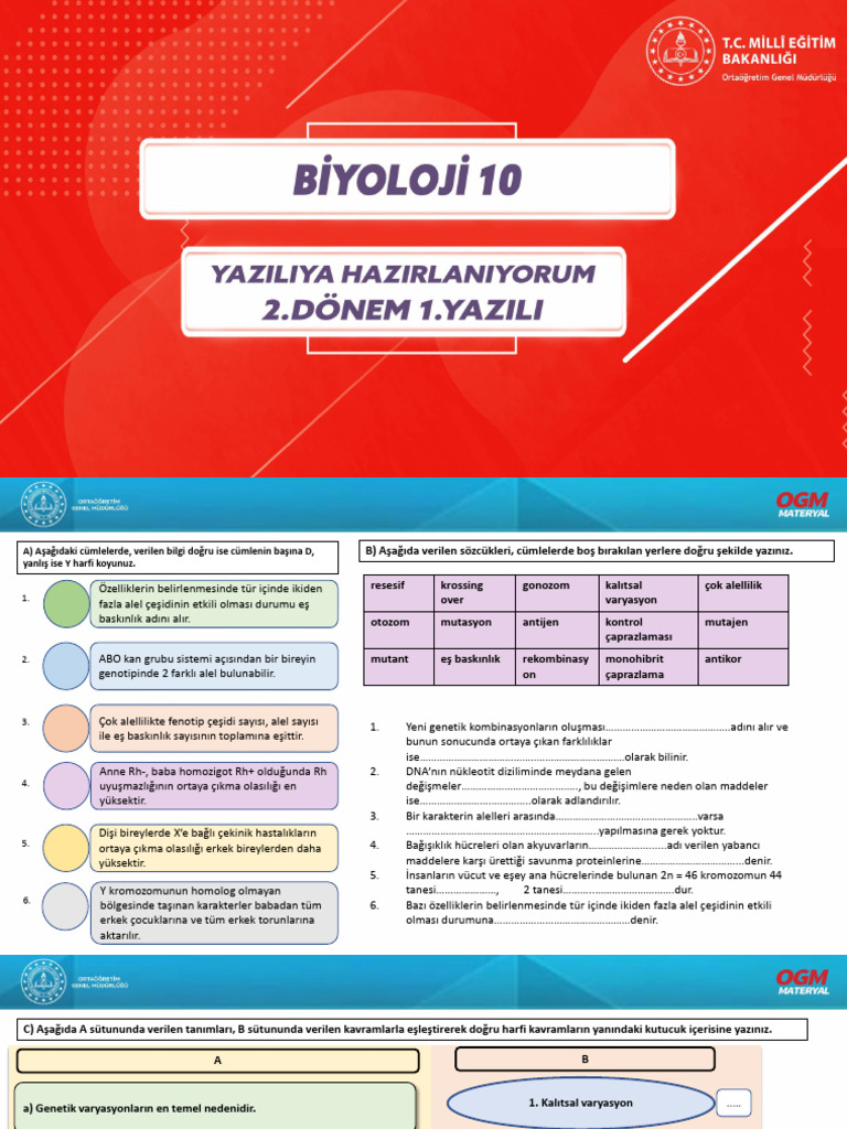 10.sinif Biyoloji 2.donem 1.yazili Sorulari | PDF