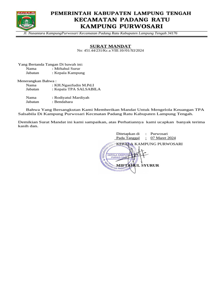 Surat Mandat | PDF